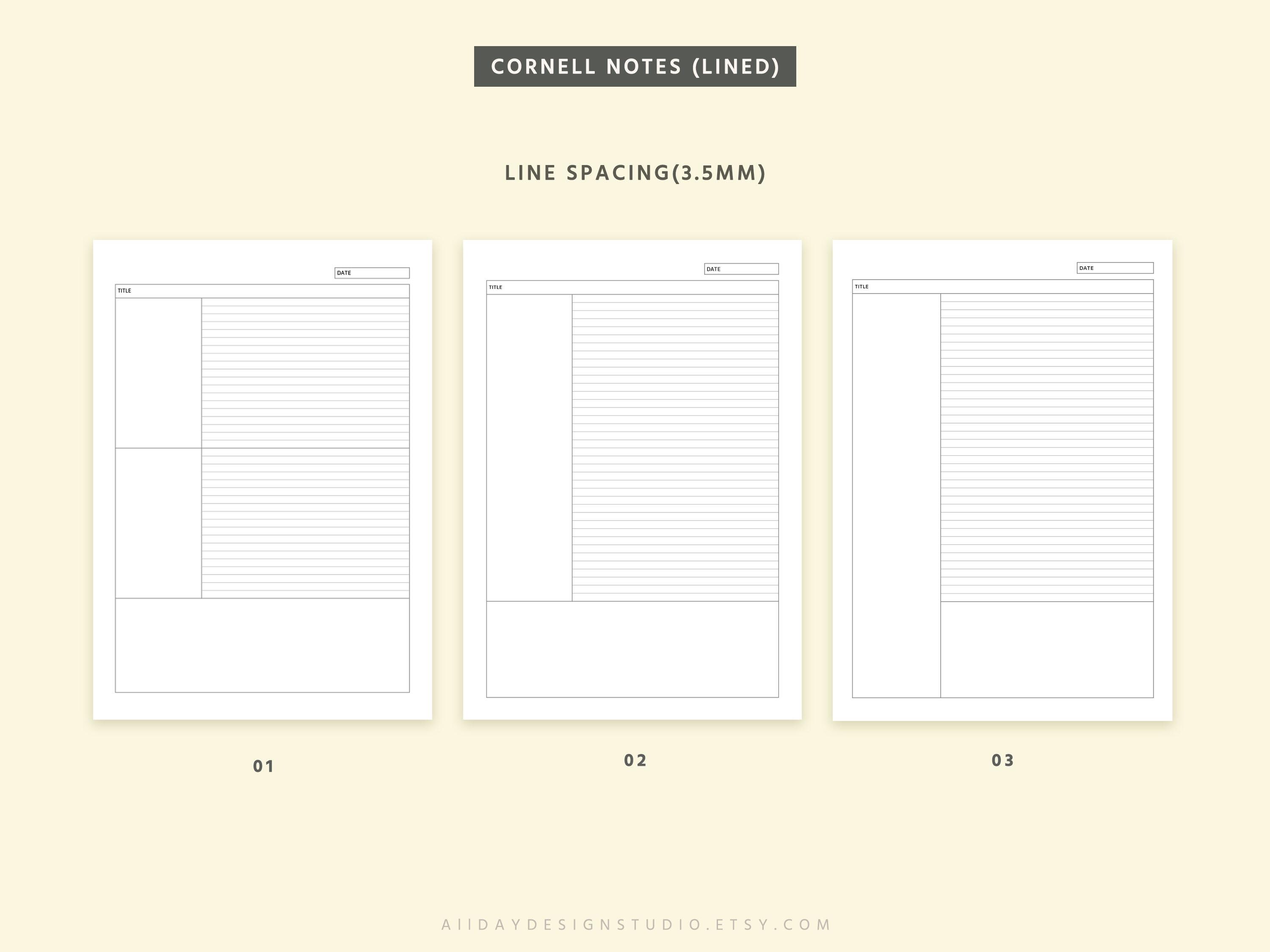 A5 Cornell Notes Template: Lined & Grid Study Notes (PDF) - Etsy