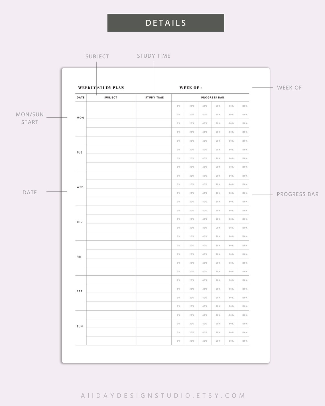 A5 Weekly Study Planner Template, Weekly Student Planner PDF, Study ...