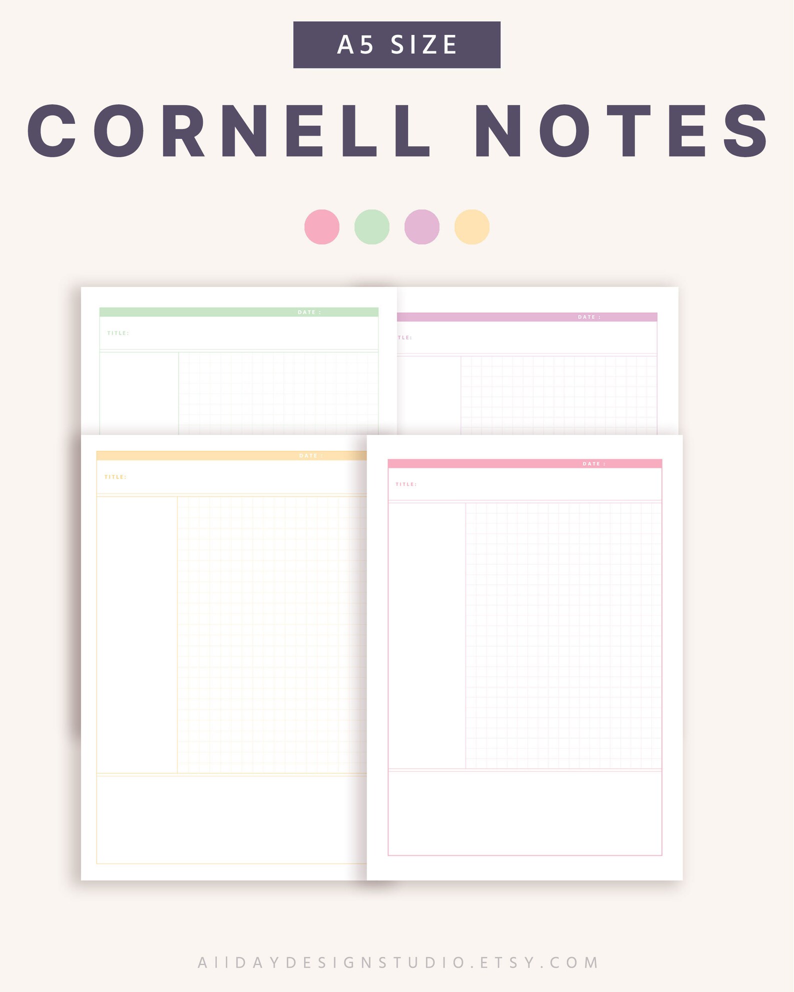 A5 SIMPLE CORNELL NOTES, College Note Taking Template Inserts, Cornell ...
