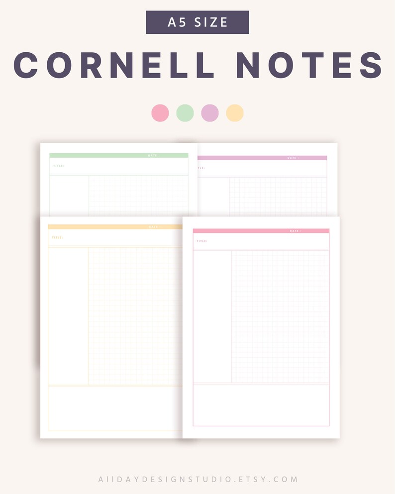 A5 SIMPLE CORNELL NOTES, College Note Taking Template Inserts, Cornell ...