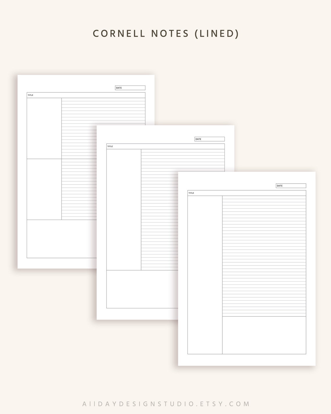 A5 Cornell Notes Template: Lined & Grid Study Notes (PDF) - Etsy