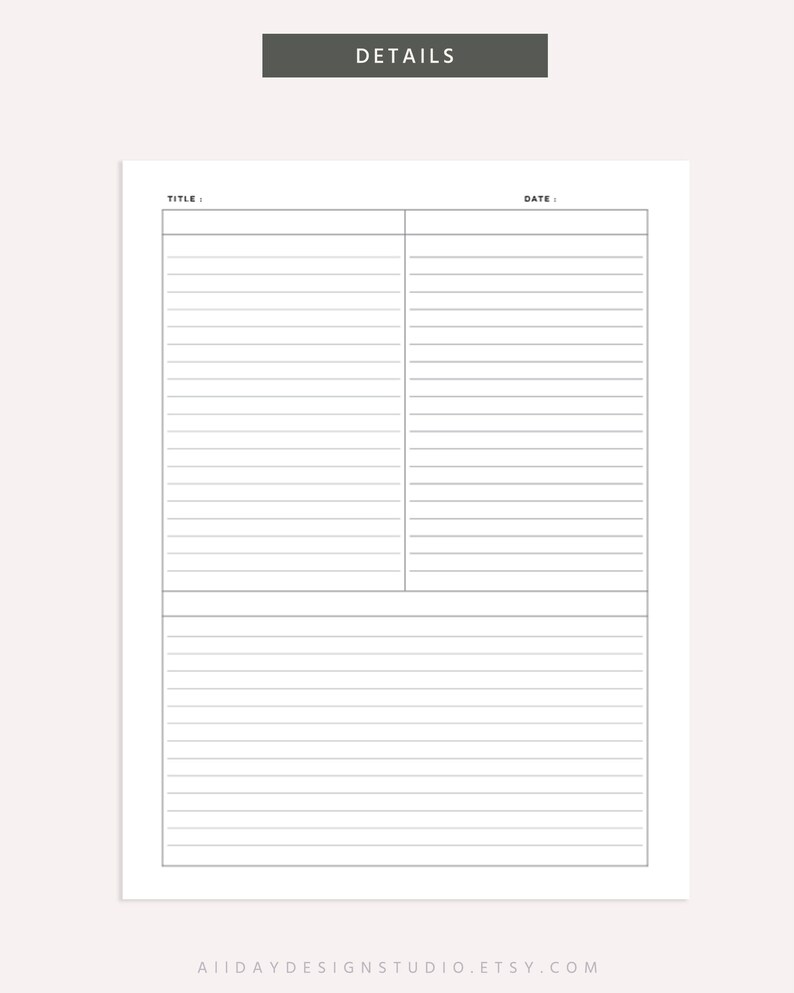 Printable Study Note Template Class Lined Notes Grid Note - Etsy