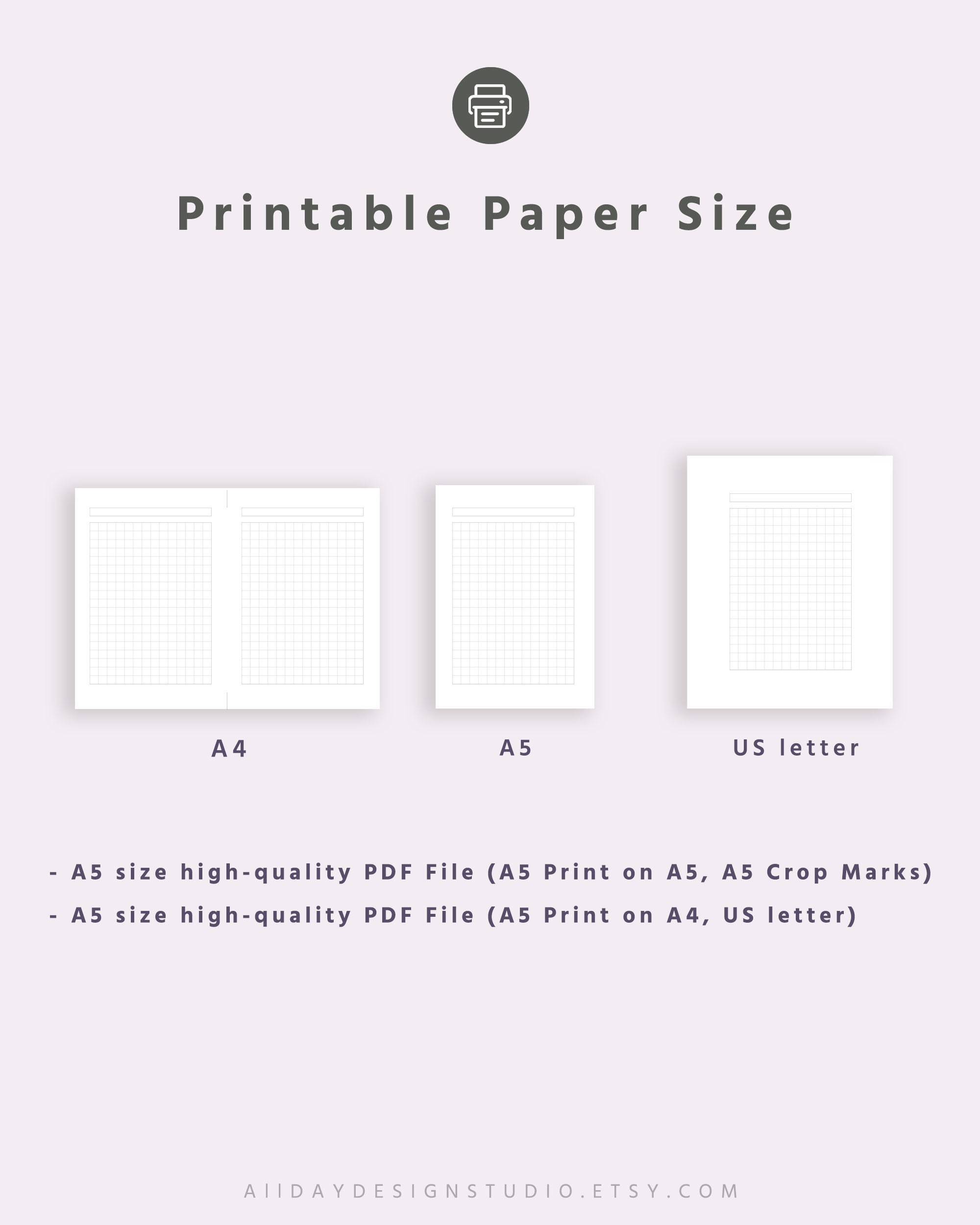 A5 Size Printable Lined Note Template, Grid Note Paper, Study Note ...