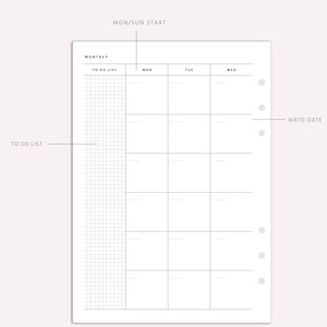 A5 A4 Undated Monthly Simple Planner, Monday Sunday Start, Blank ...