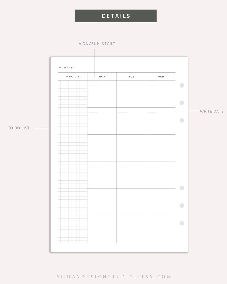A5 A4 Undated Monthly Simple Planner, Monday Sunday Start, Blank ...