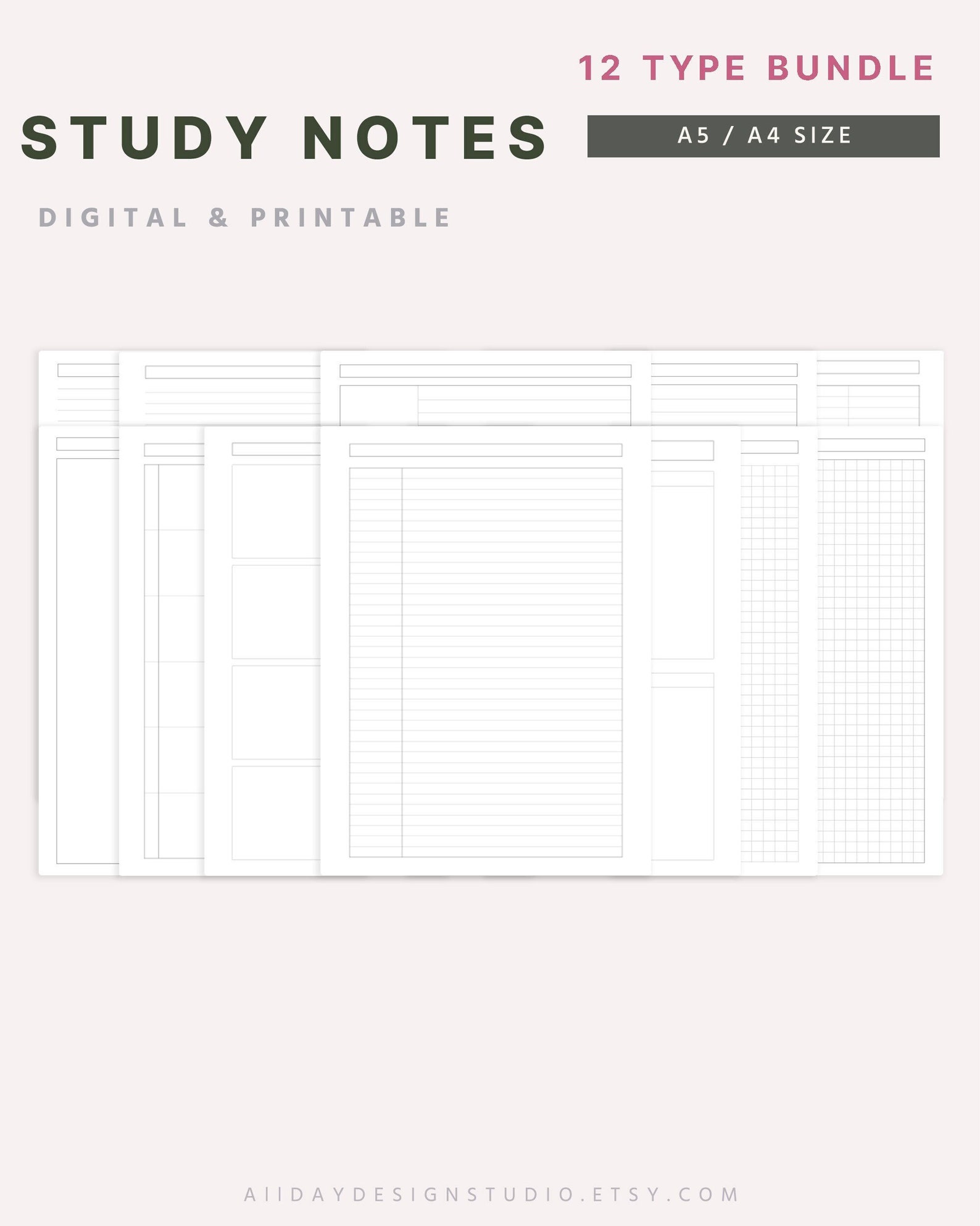 A5 Study Note Template Printable Study Planner Insert Note - Etsy