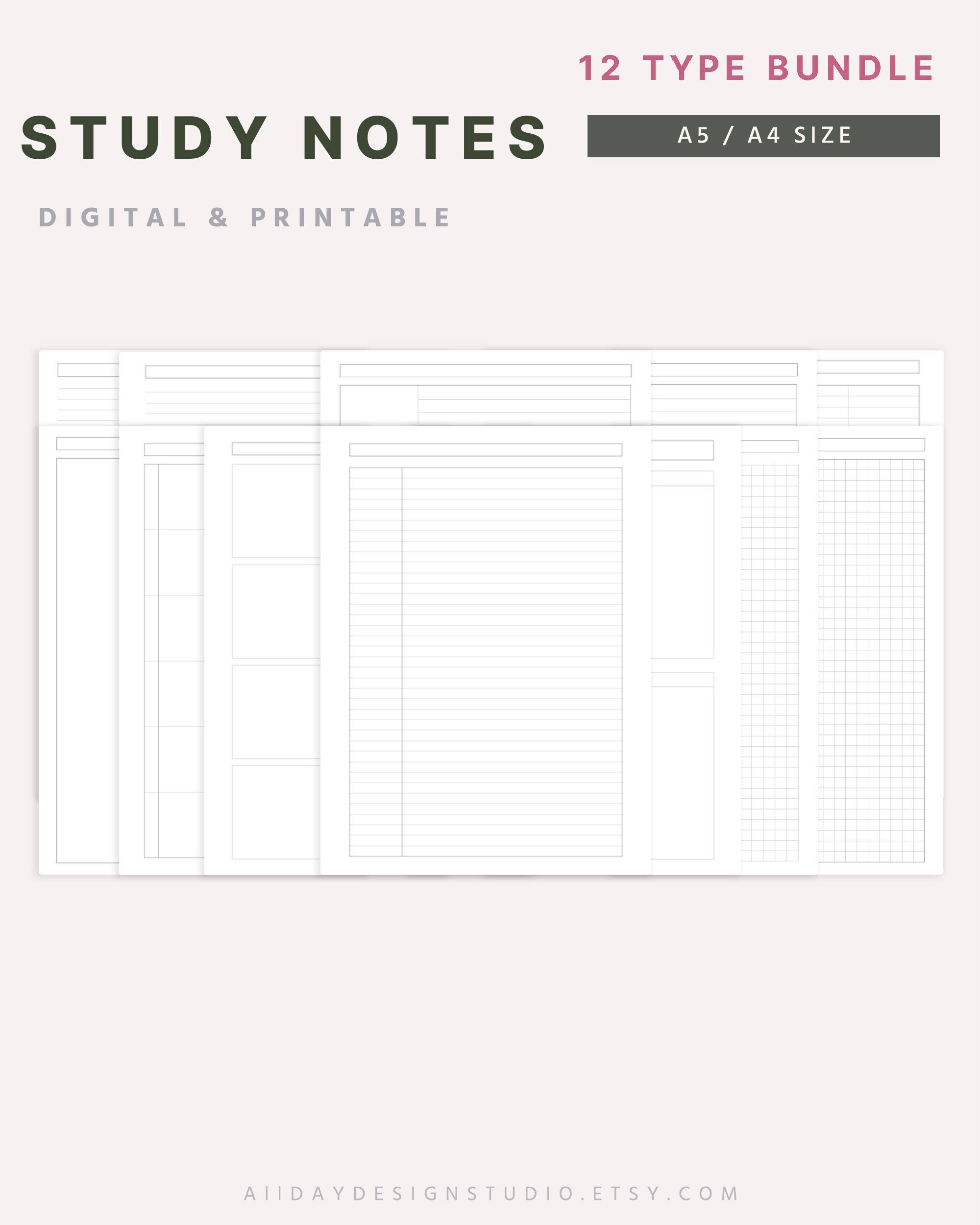 A5 Study Note Template Printable Study Planner Insert Note - Etsy