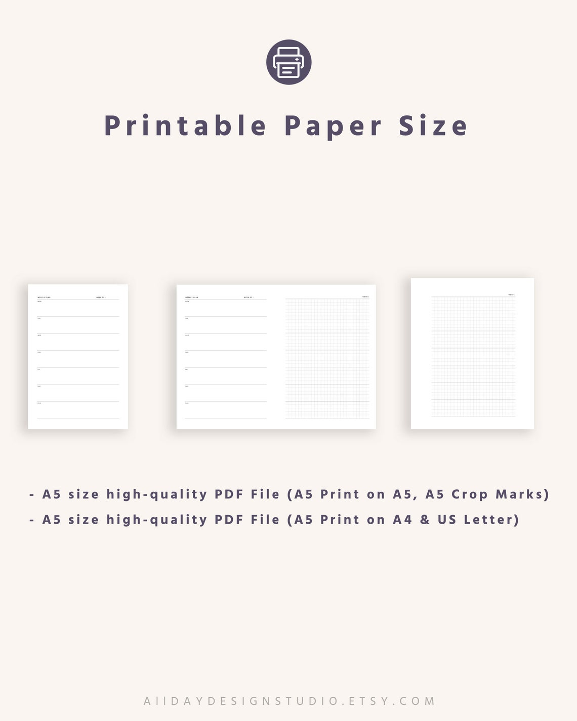 A5 Weekly Planner Printable, Weekly Schedule Planner Template, Simple ...