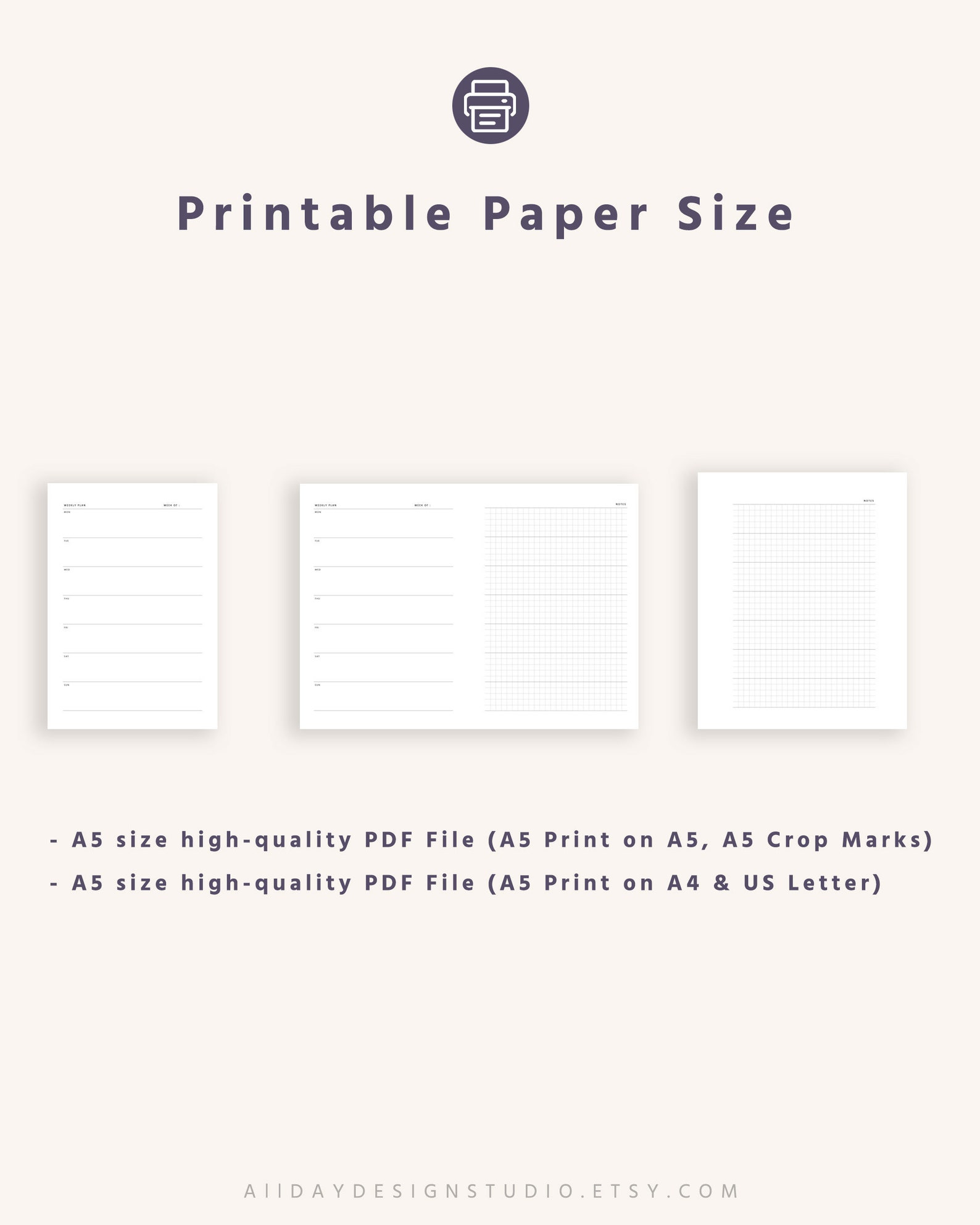 A5 Weekly Planner Printable, Weekly Schedule Planner Template, Simple ...