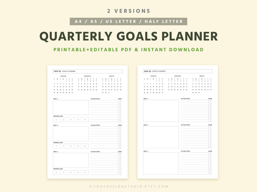 2026 Quarterly Goals Planner Printable 90 Day Goal Setting Action ...