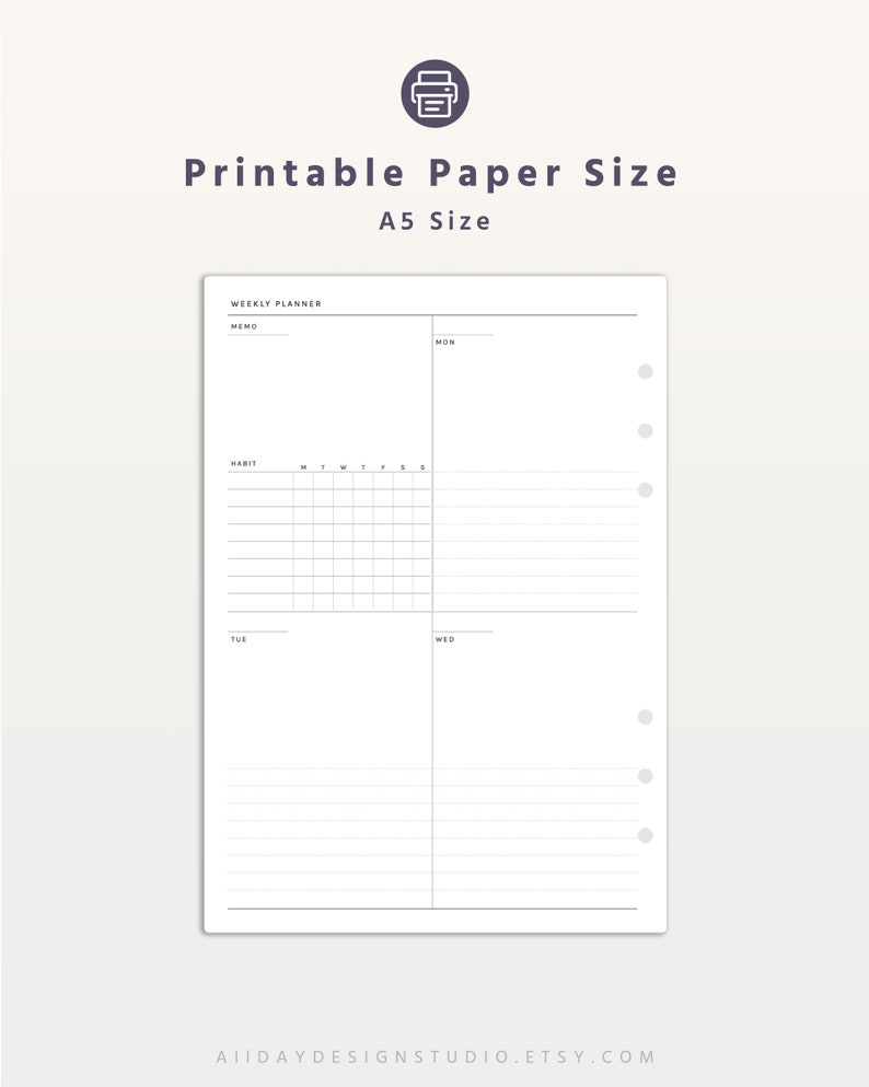 Weekly Planner A5 Size Printable, Weekly Template, Weekly Planner ...