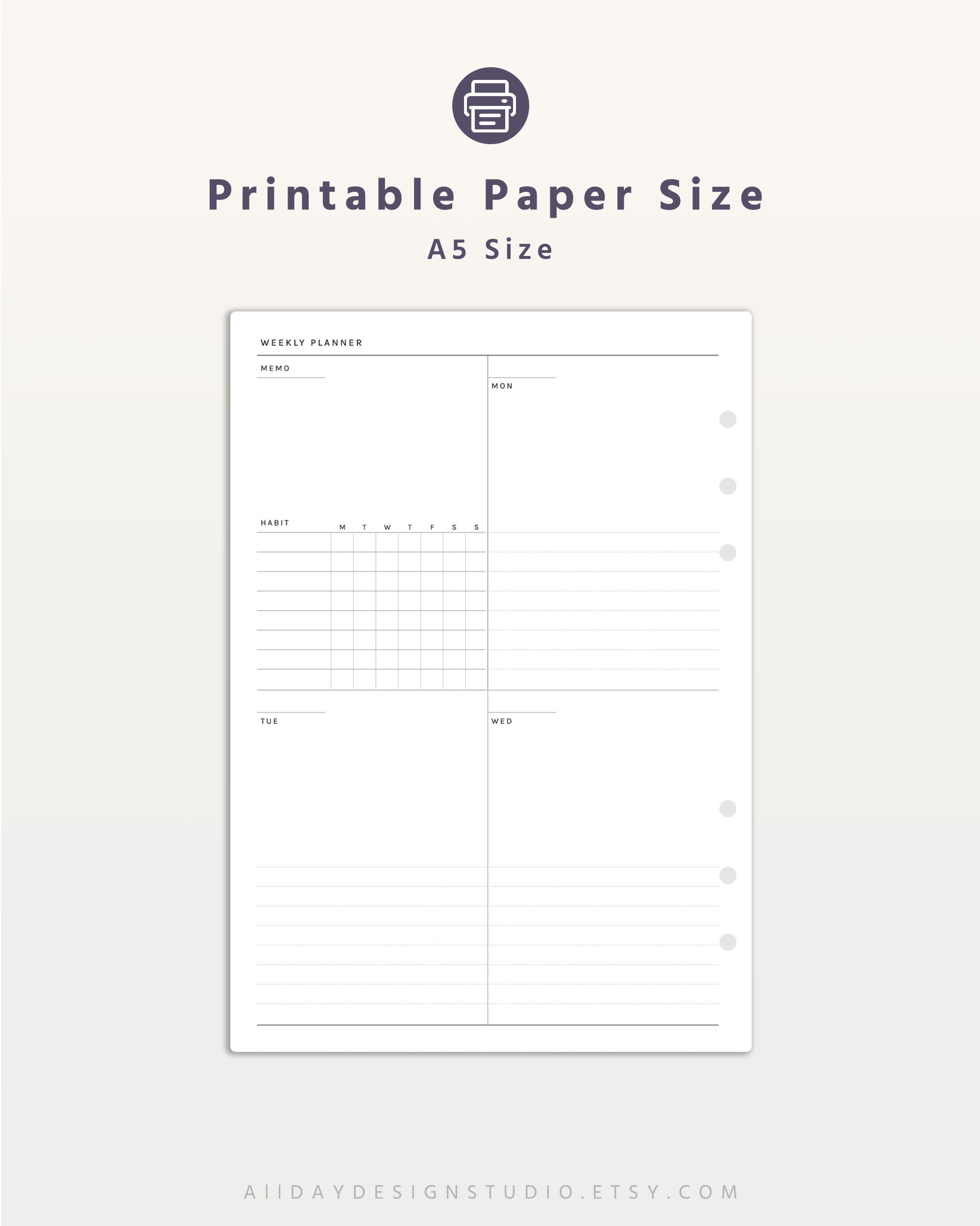 Weekly Planner A5 Size Printable, Weekly Template, Weekly Planner ...