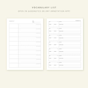Printable Vocabulary List PDF, Editable Vocabulary Journal for Language ...