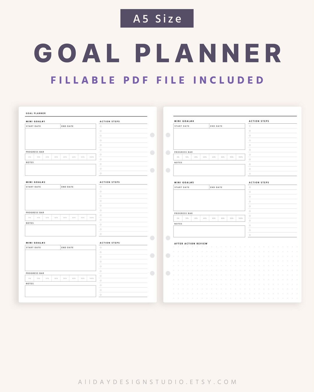 A5 Goal Planner Template: Printable Organizer Pages (editable PDF) - Etsy
