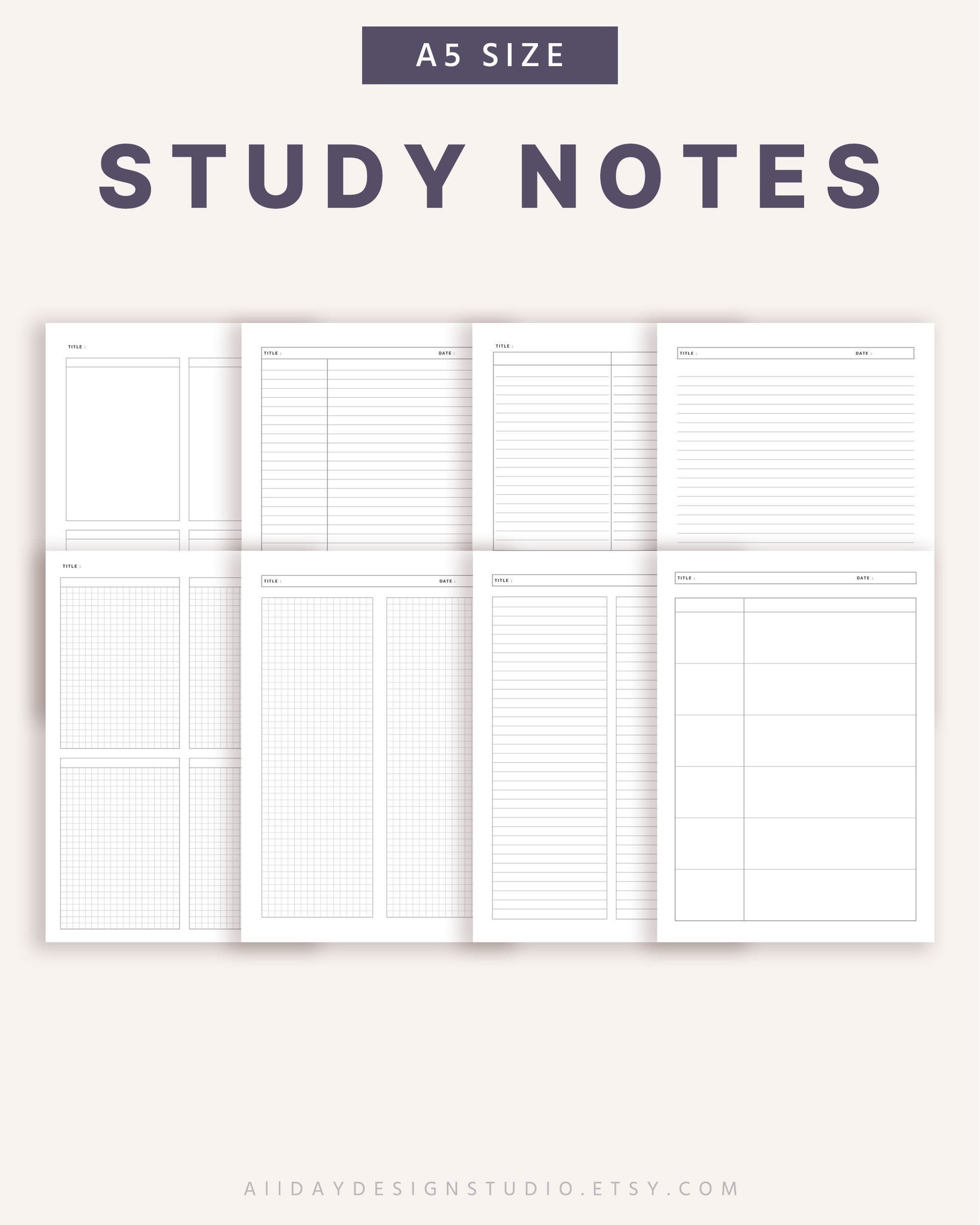 A5 Printable Study Planner, Simple Lecture Note Taking Template ...