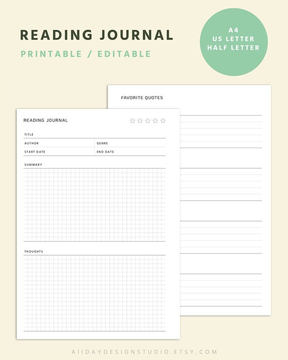 A4 Reading Journal Printable Reading Journal Templates Book - Etsy