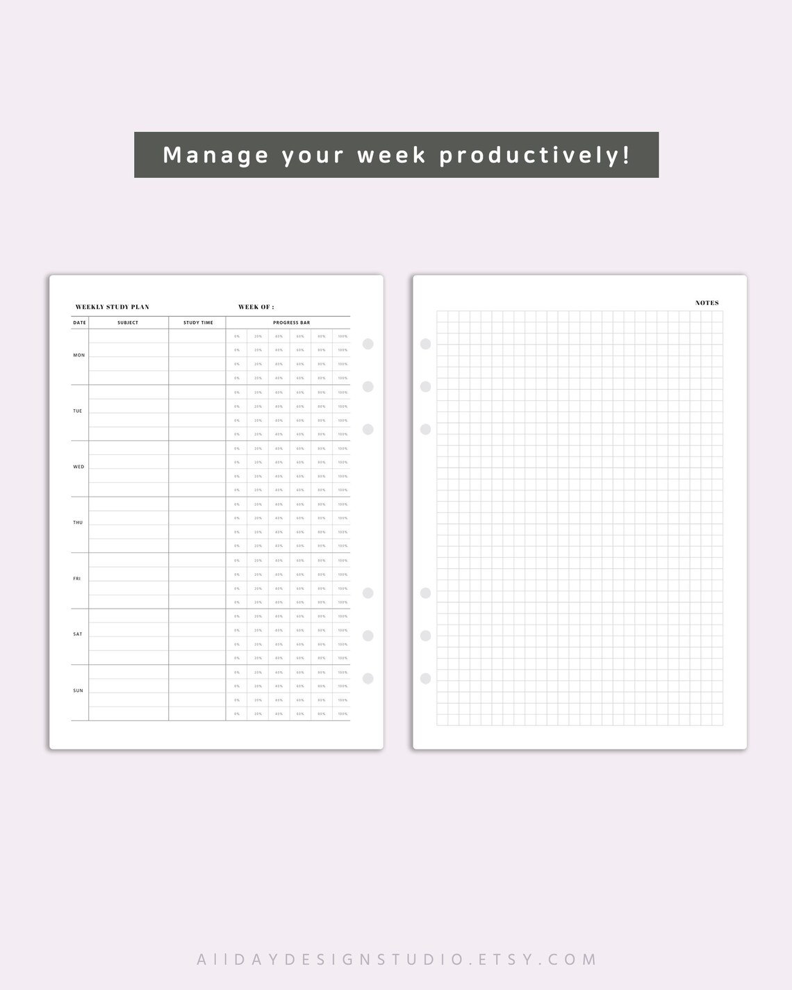 A5 Weekly Study Planner Template, Weekly Student Planner PDF, Study ...