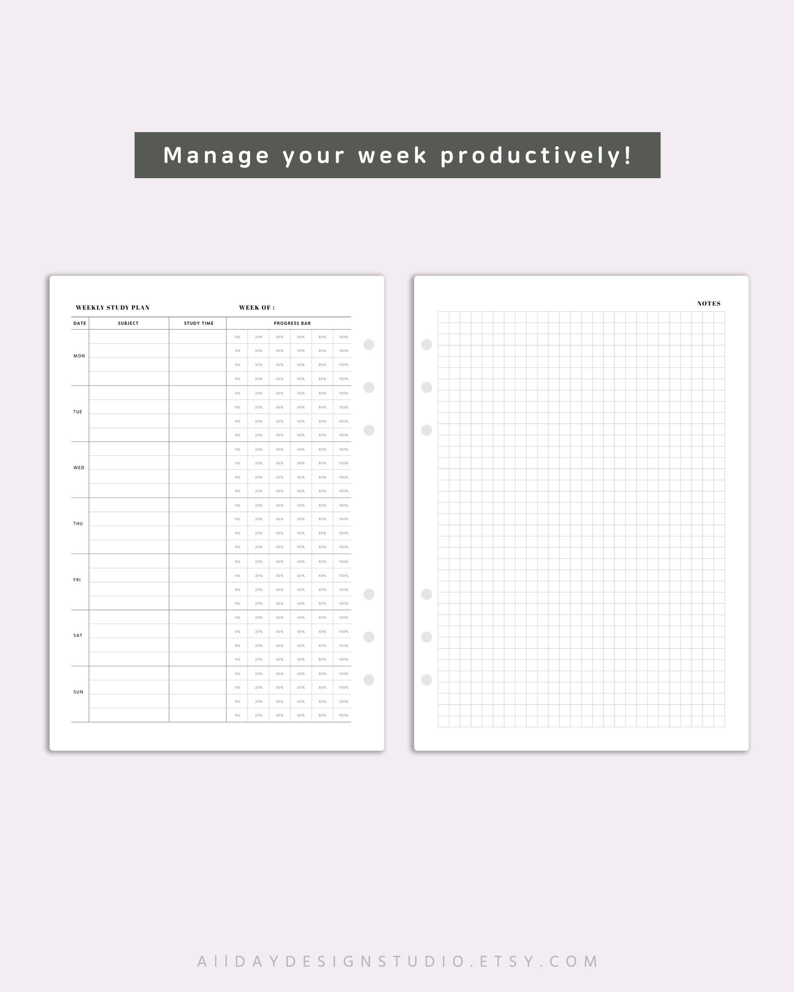 A5 Weekly Study Planner Template, Weekly Student Planner PDF, Study ...