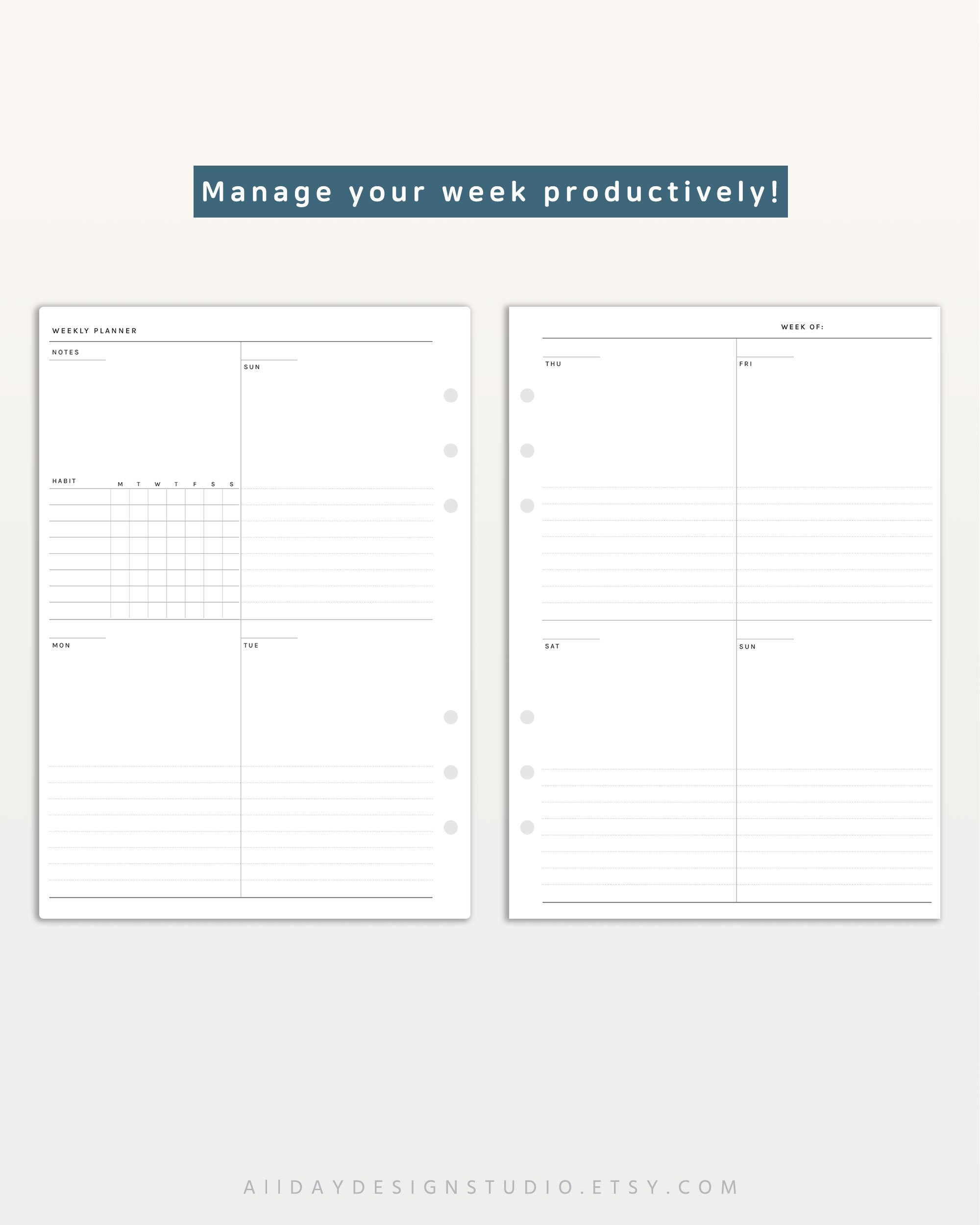 Weekly Planner A5 Size Printable, Weekly Template, Weekly Planner ...