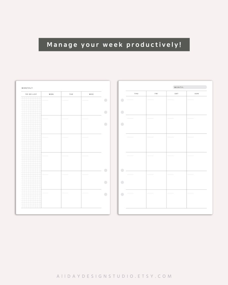 A5 A4 Undated Monthly Simple Planner, Monday Sunday Start, Blank ...