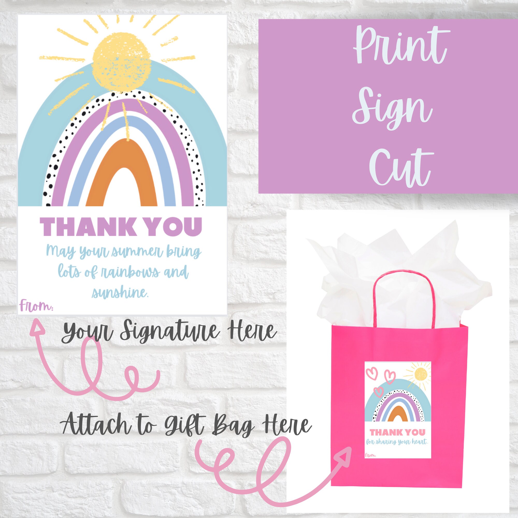 Rainbow Thank You Gift Tag End of Year Teacher Gift - Etsy