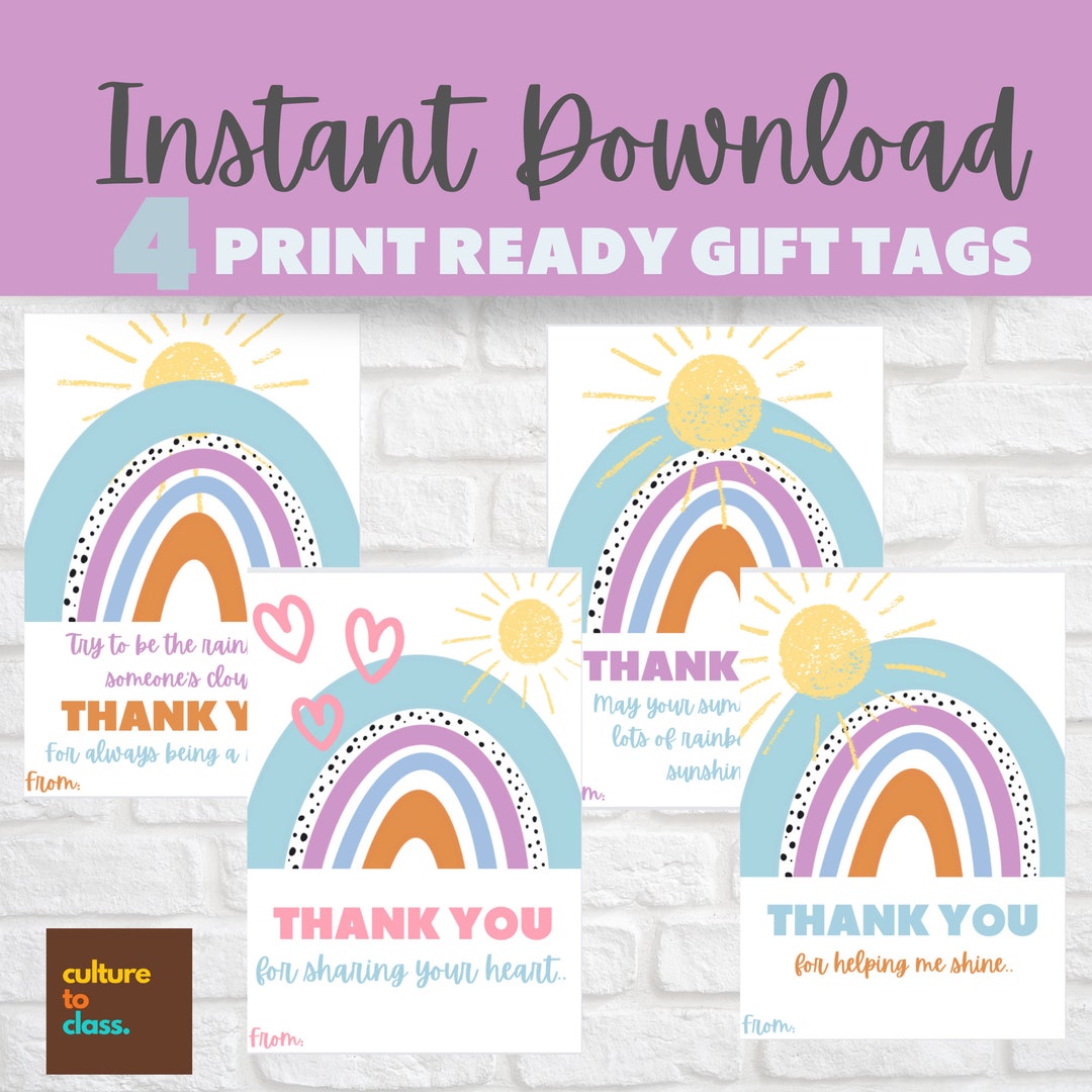 Rainbow Thank You Gift Tag| End of Year Teacher Gift - Etsy