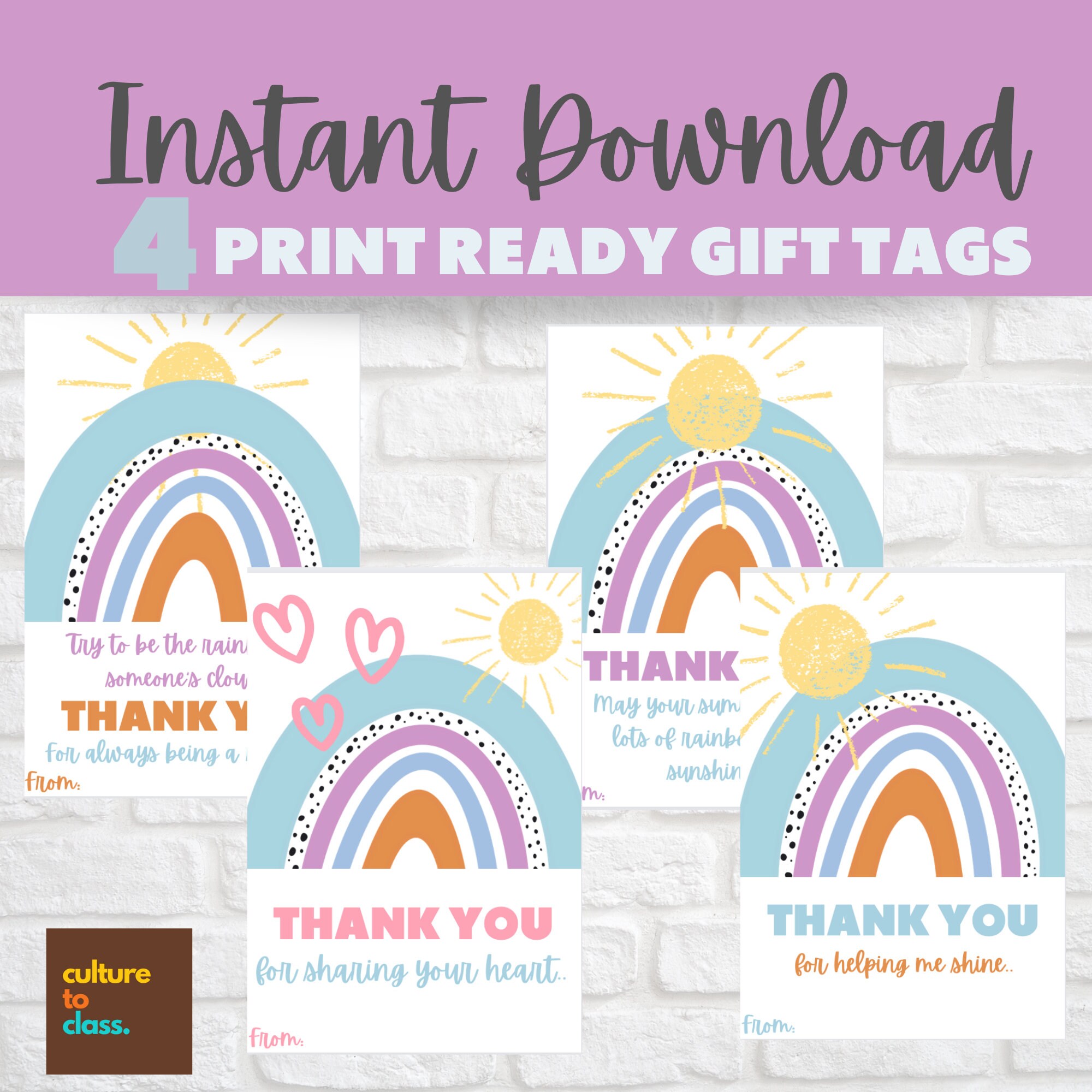 Rainbow Thank You Gift Tag End of Year Teacher Gift - Etsy