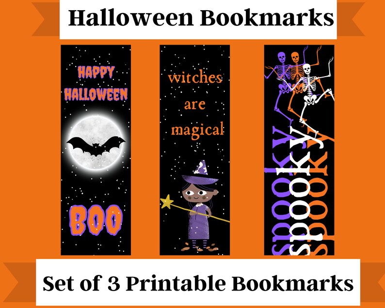 Printable Halloween Bookmark Set - Spooky Bookmark Set - Halloween Gift ...