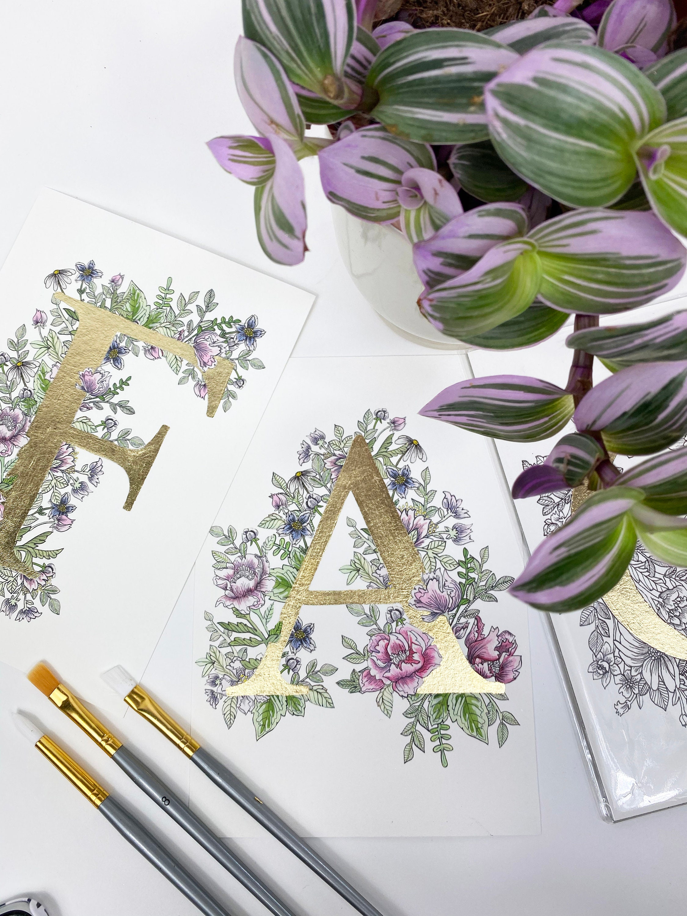 Gold Leaf Floral Letters - Etsy