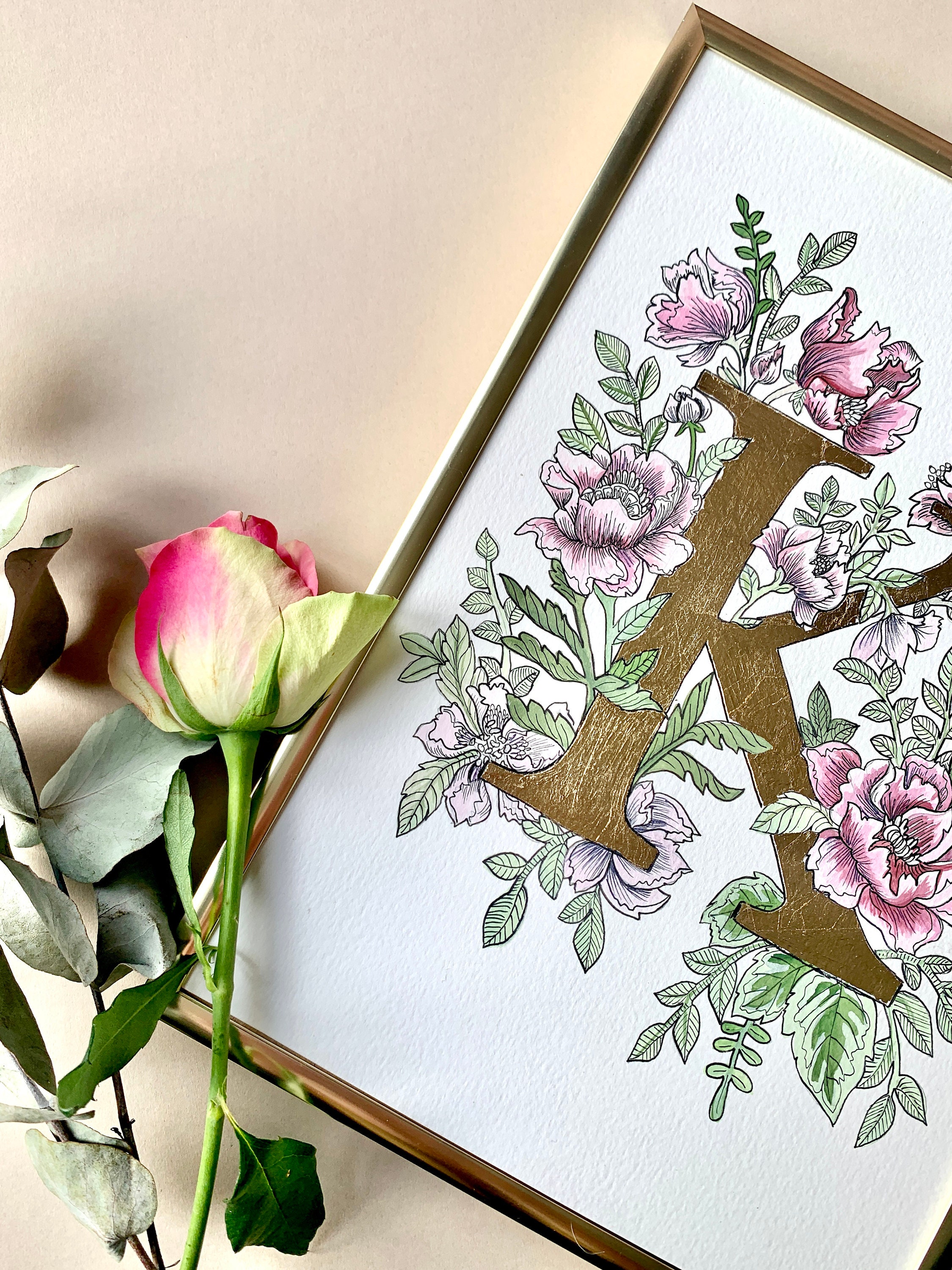 Gold Leaf Floral Letters - Etsy