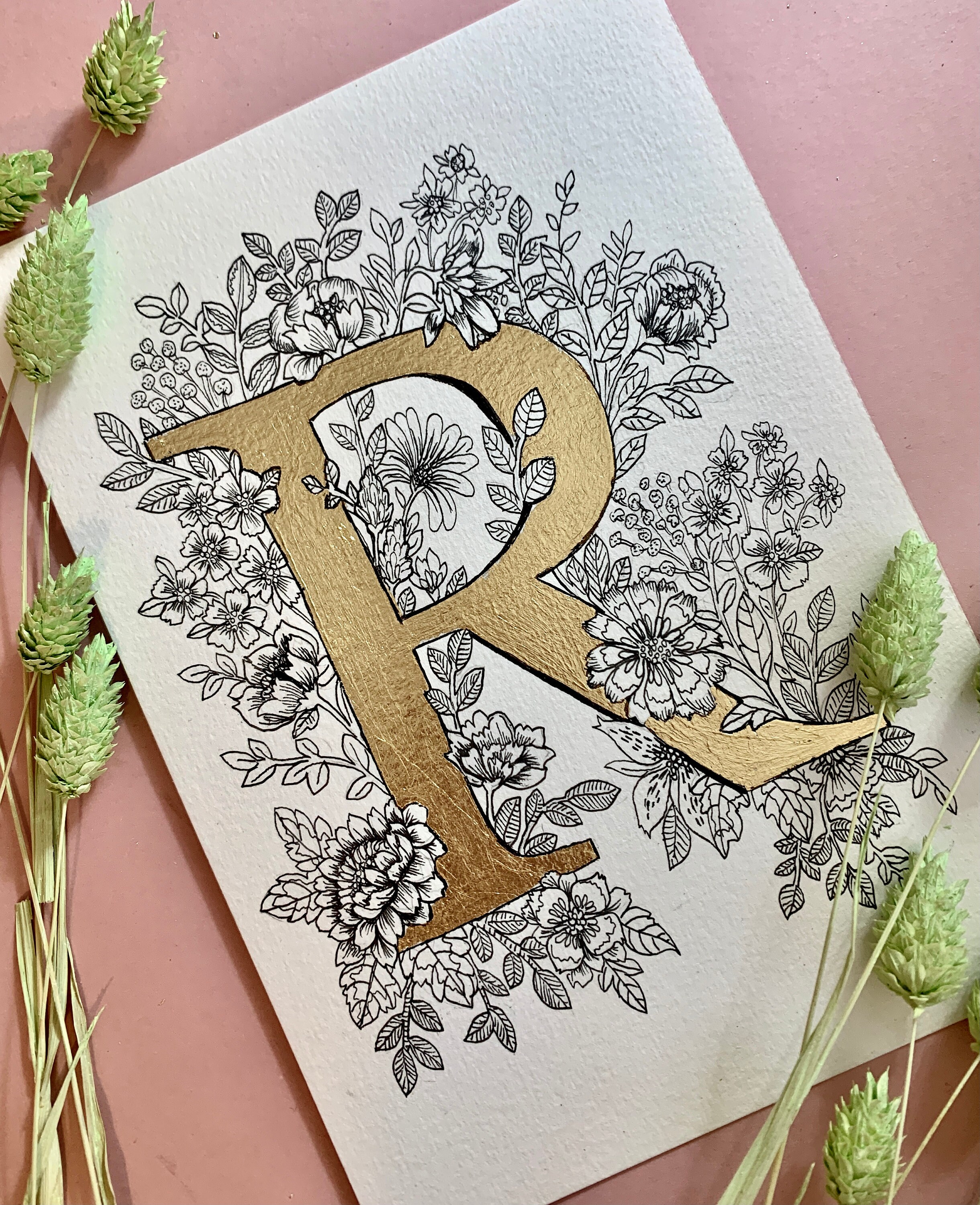 Gold Leaf Floral Letters - Etsy