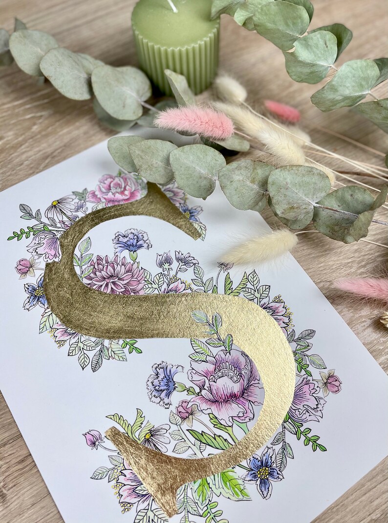 Gold Leaf Floral Letters - Etsy