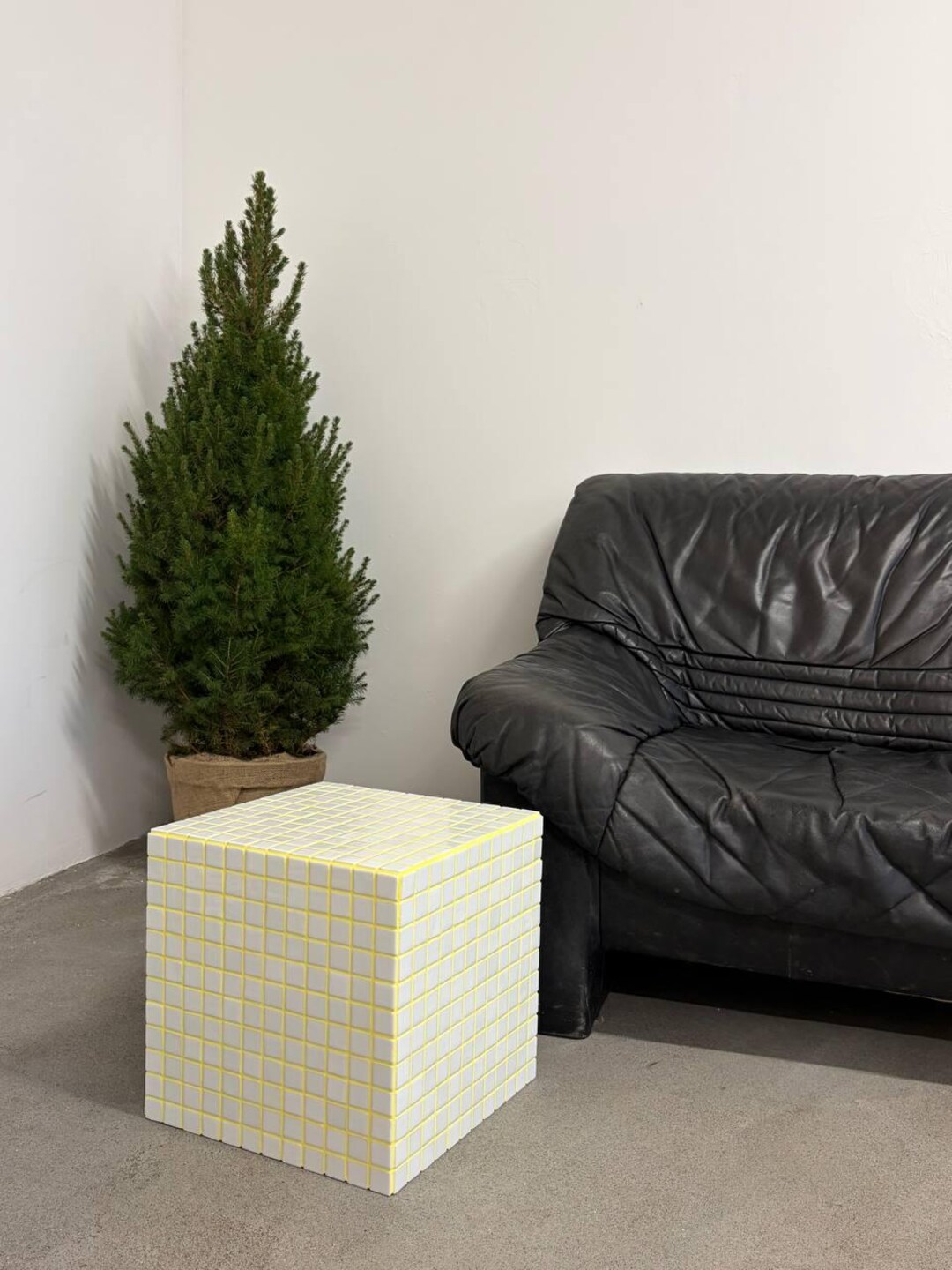 Tiled White Cube Table. Ceramic Nightstand. Coffee Tiled Table ...
