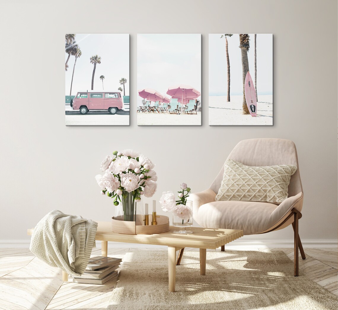 Set of 3 Beach Boho Summer Poster Blush Pink Coastal Van Wall - Etsy