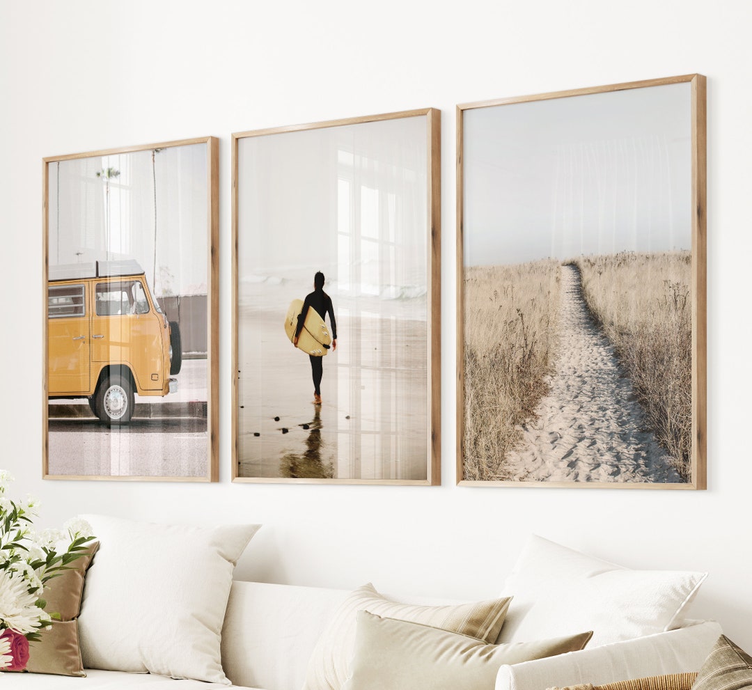 Large Beach Print 3 Piece Beach Set Surf Poster Set of 3 Yellow Van ...