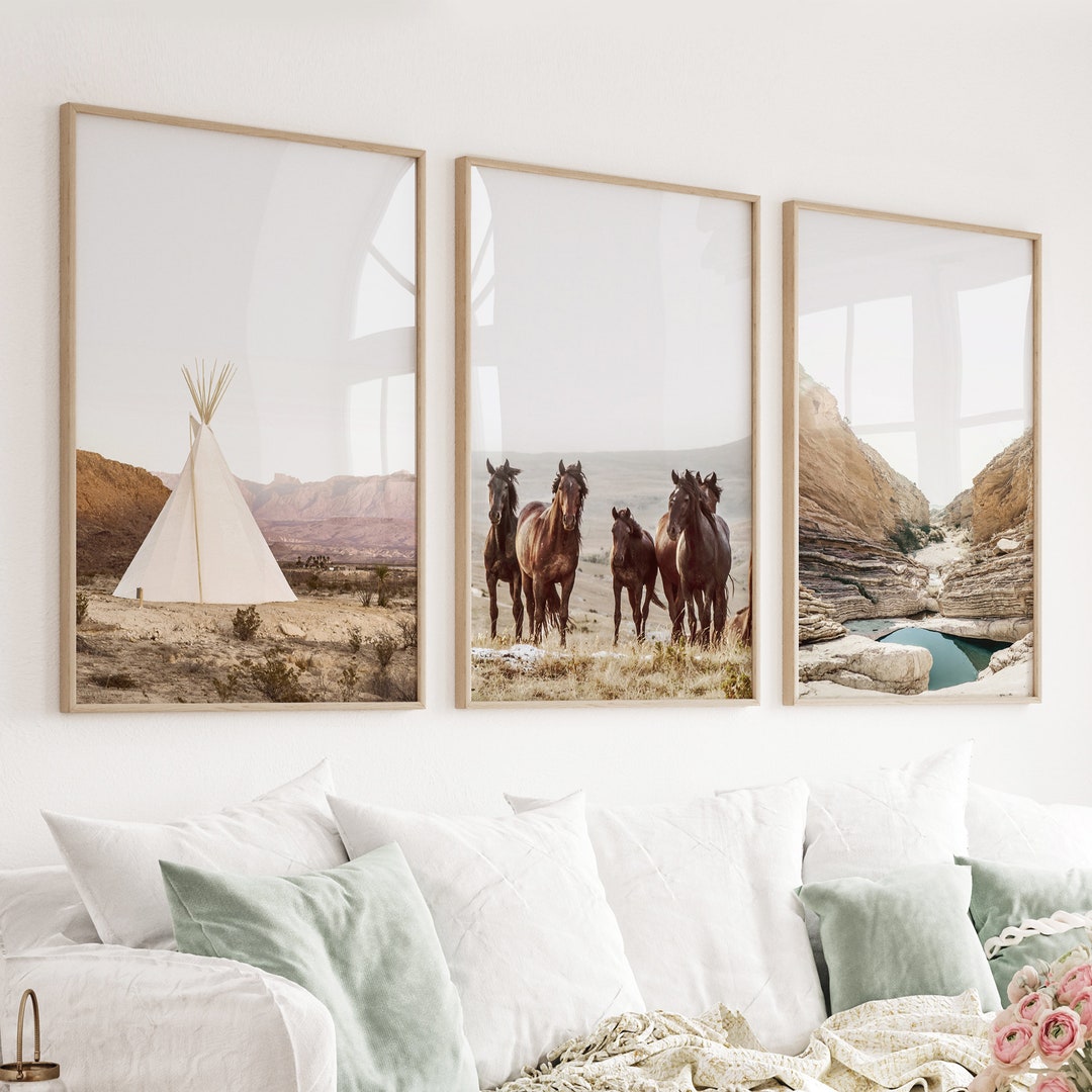 Texas Desert Art Print Set: Teepee, Wild Horses, Big Bend - Etsy