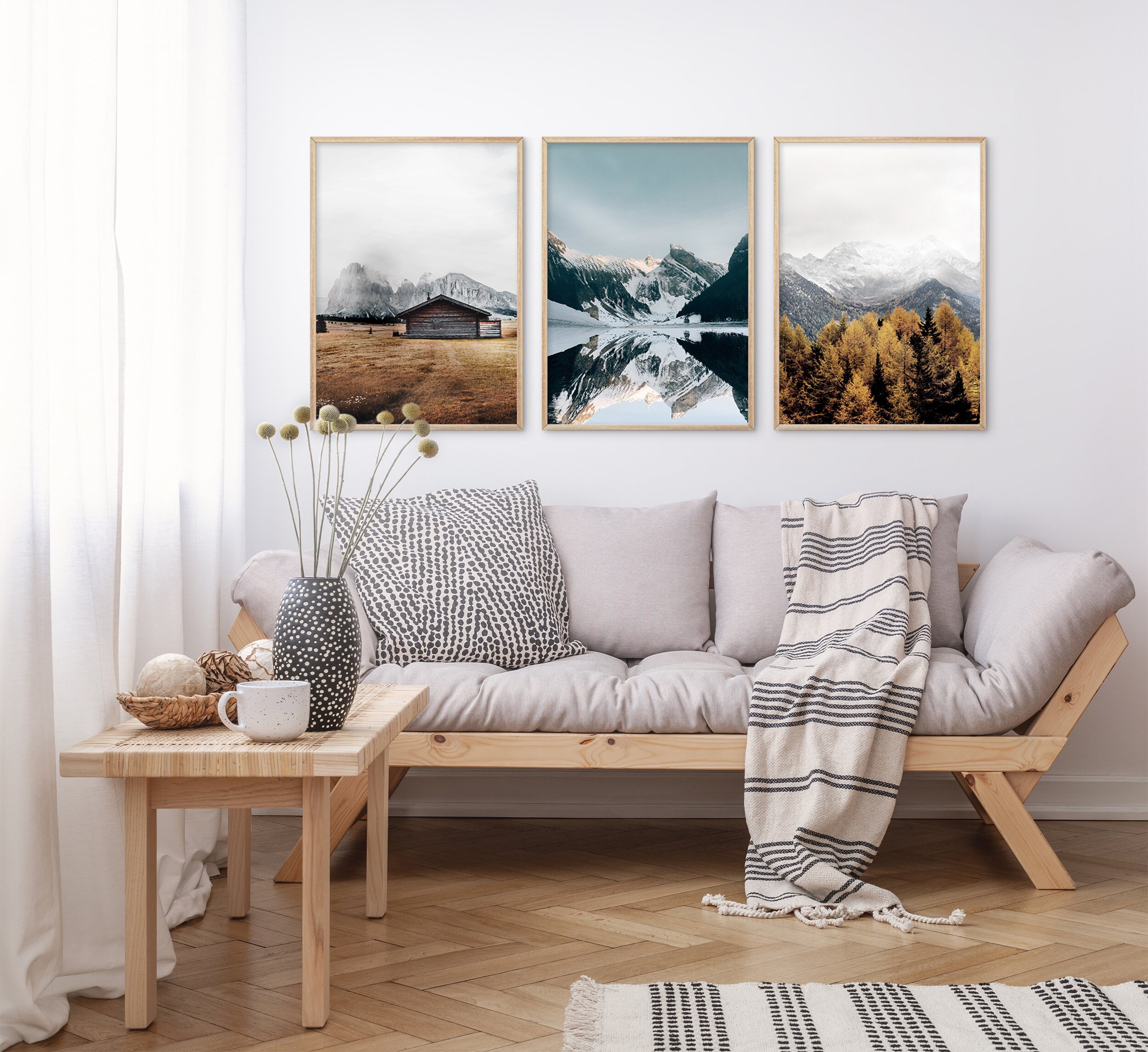 Farm Nature Set Forest Lake Poster Rustic Wall Art 3 Piece | Etsy