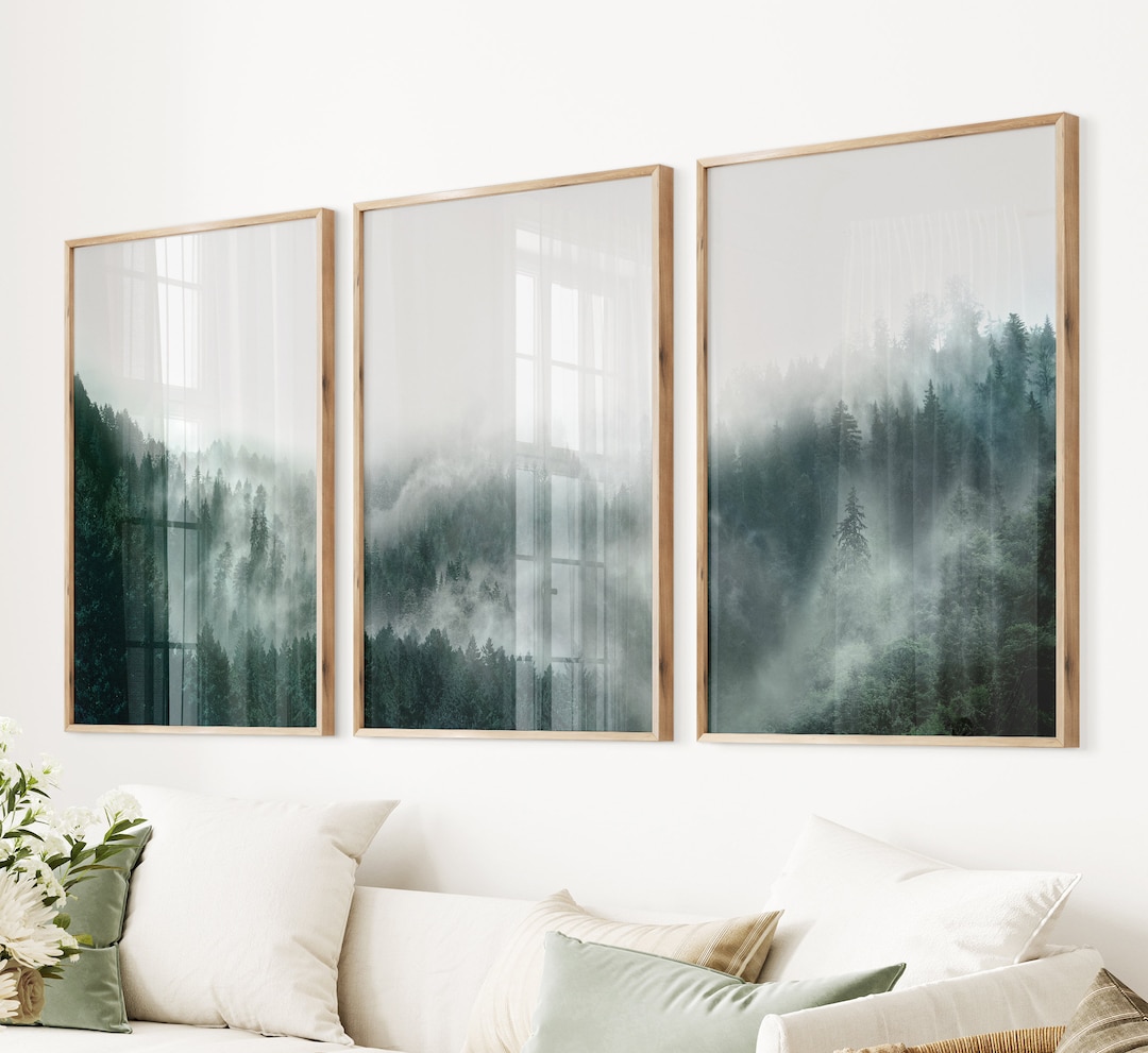 Fog Forest Set of 3 Misty Nature Poster Scandinavian Forest Foggy ...