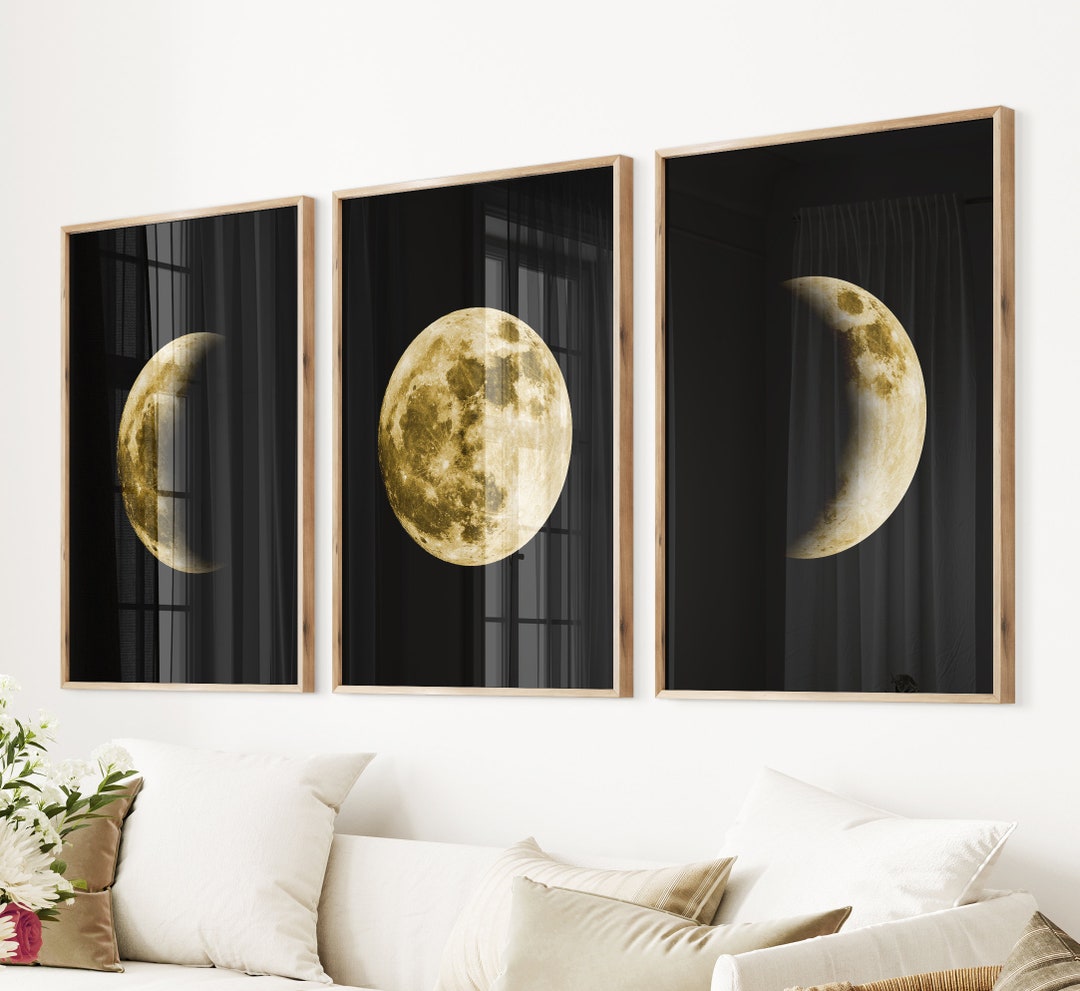 Gold Moon Phases Triptych: Lunar Art Print Set - Etsy