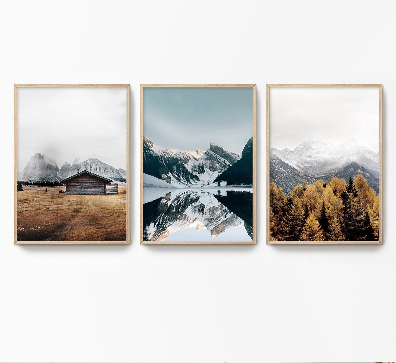 Farm Nature Set Forest Lake Poster Rustic Wall Art 3 Piece | Etsy