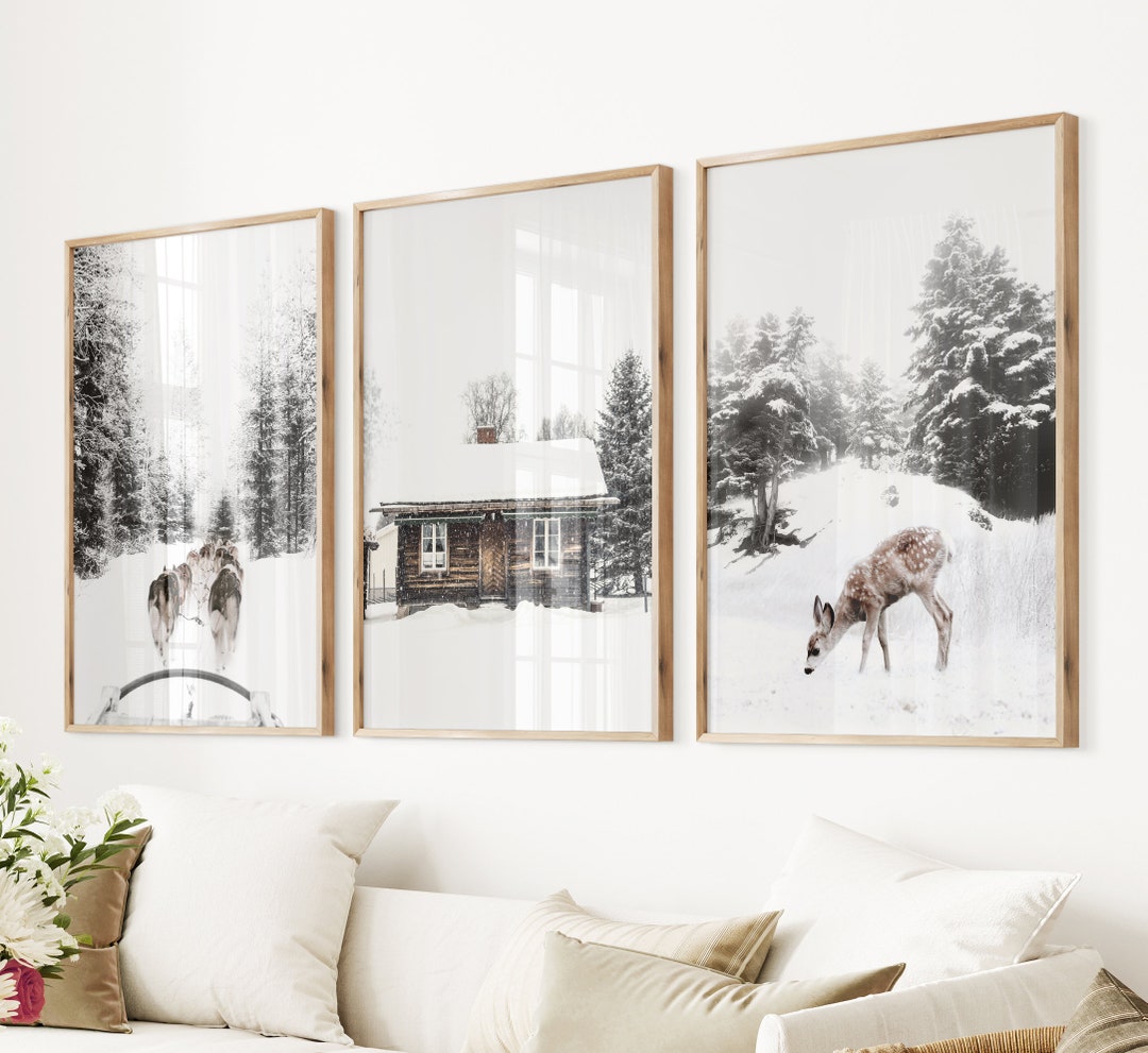 Winter Landscape Set Christmas Mood Snow Covered Forest Nursery Moose ...