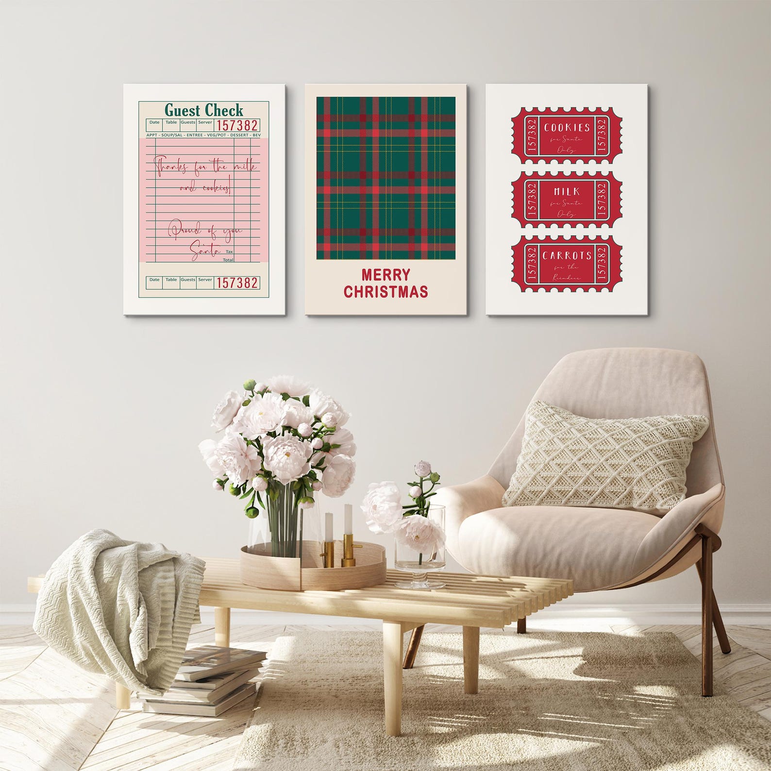 Funny Christmas Wall Art Prints: Santa Guest Check, Cozy Kitchen Decor ...