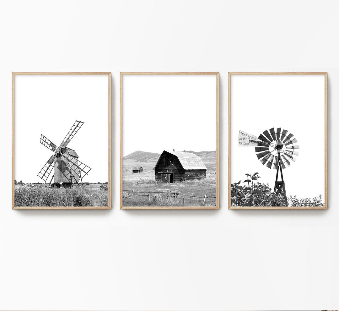 Farm Set of 3 Poster Large Rustic Set 3 Photo Windmill Wall - Etsy