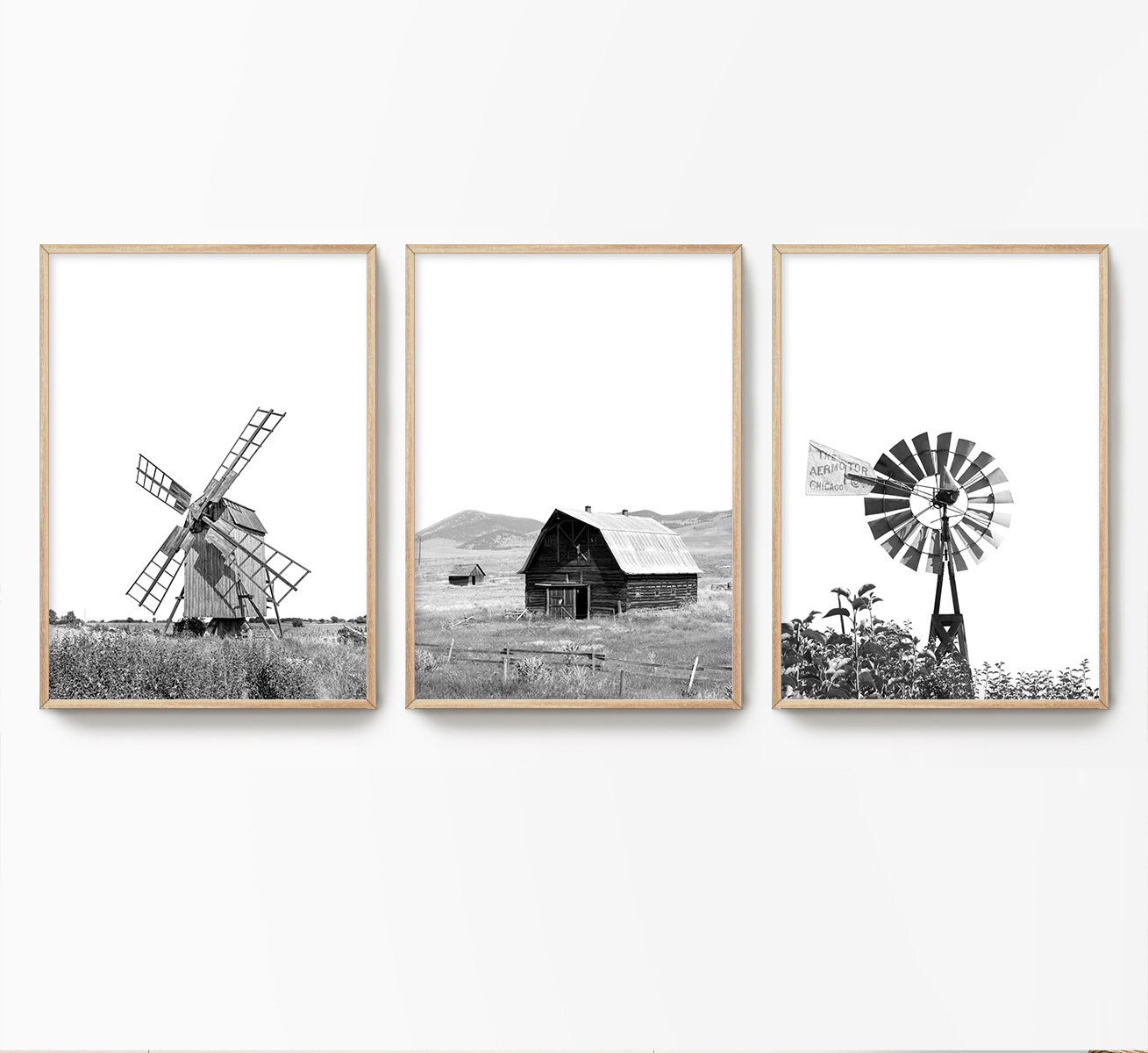 Farm Set of 3 Poster Large Rustic Set 3 Photo Windmill Wall - Etsy