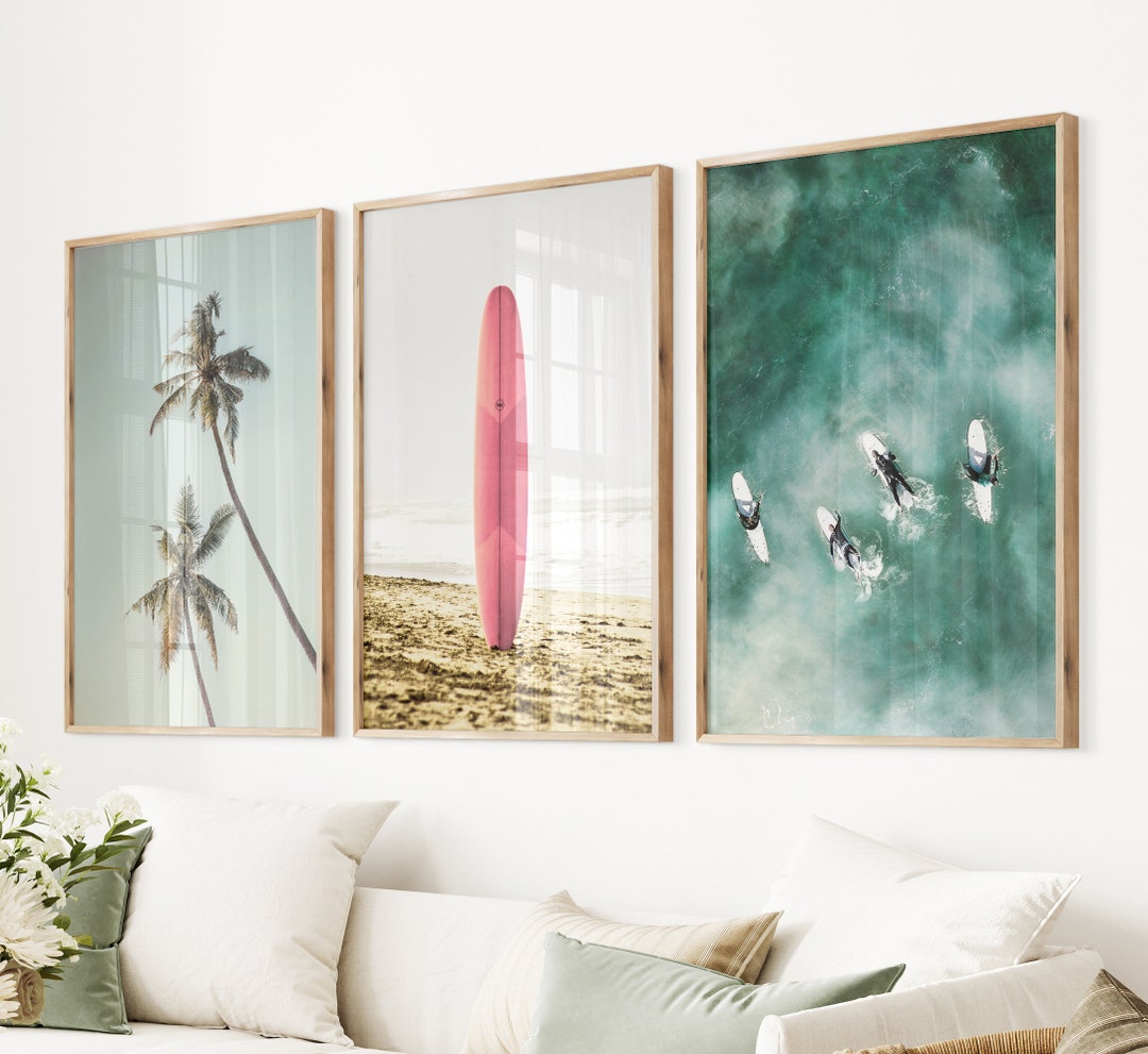 Coastal Surf Photo Print Set: Tropical Palm & Surfboard Art - Etsy