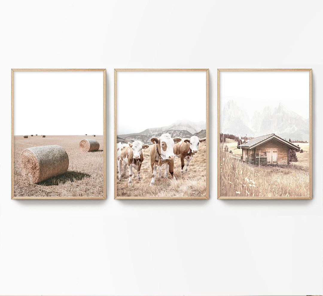 Farm Set of 3 Prints Rustic Wall Photo Kitchen Farm Decor Cows - Etsy