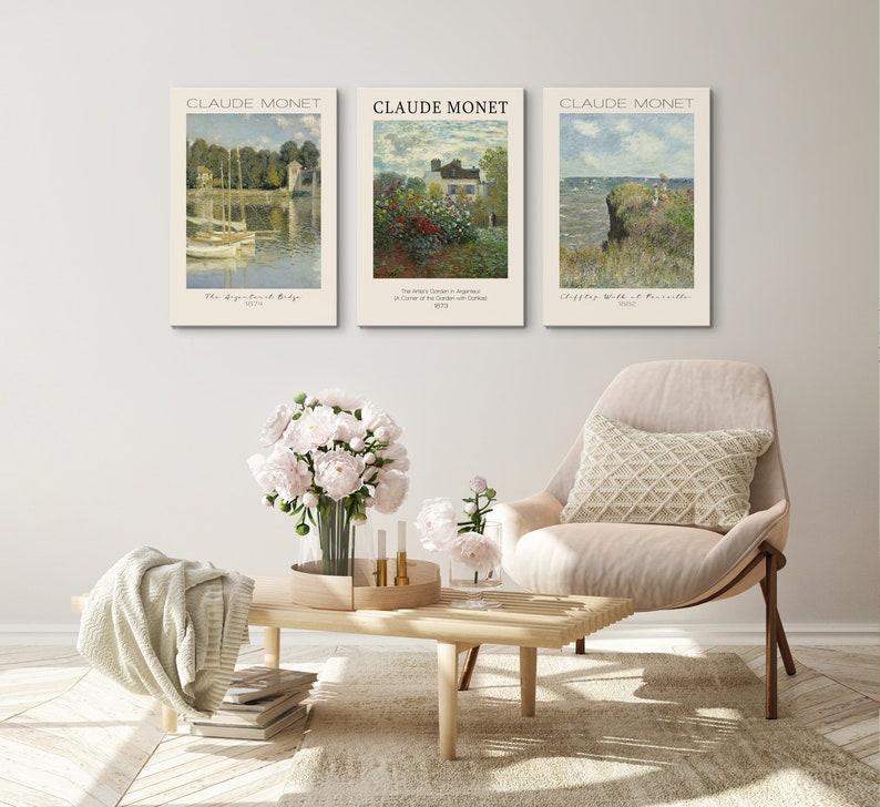 Claude Monet Print Set of 3: Impressionism Landscape Art, Vintage ...
