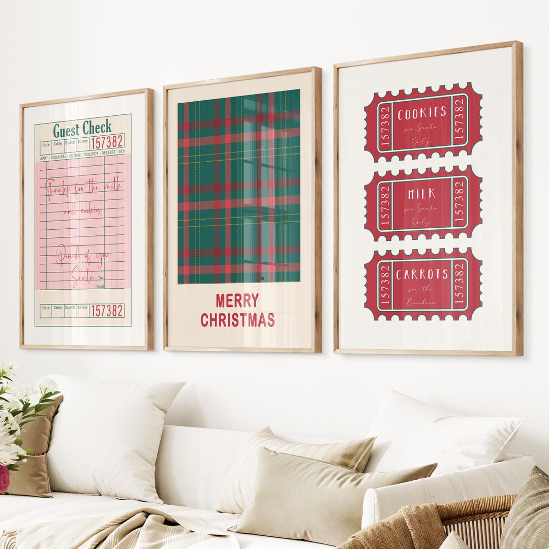 Funny Christmas Wall Art Prints: Santa Guest Check, Cozy Kitchen Decor ...