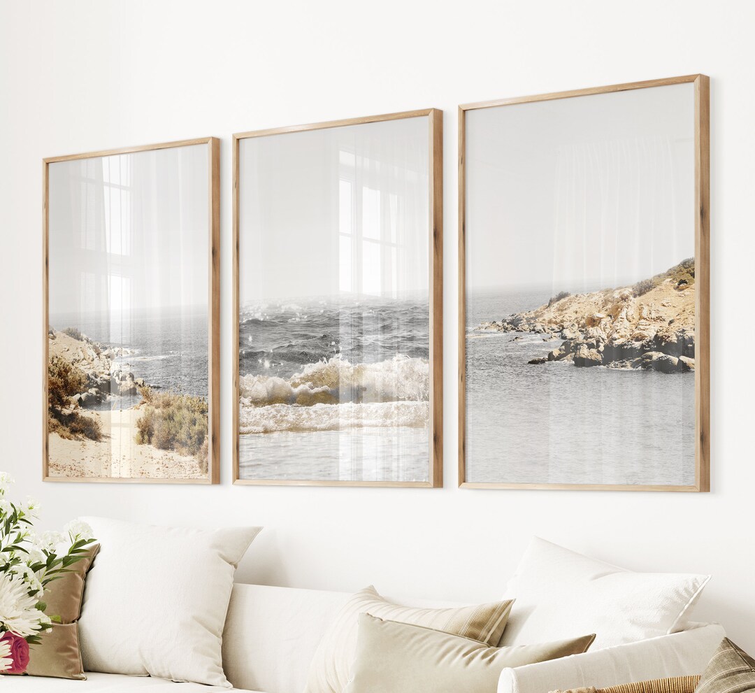 Beach Wall Art Set Coastal Landscape 3 Giclee Wave Print Large Poster ...