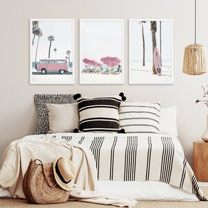 Set of 3 Beach Boho Summer Poster Blush Pink Coastal Van Wall Art Beach ...